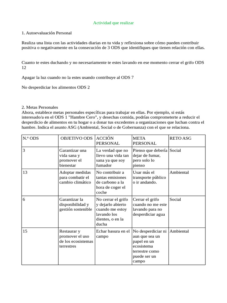 Metas Personales y Plan de Acción Profesional | PDF | Sustentabilidad ...
