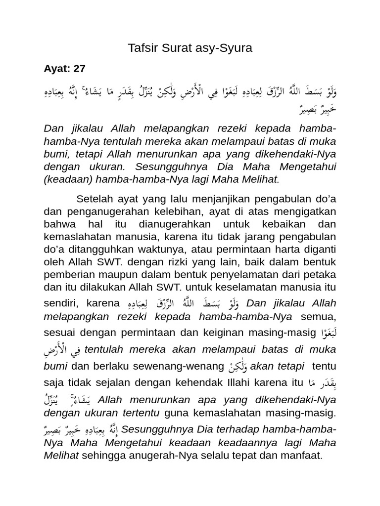 Tafsir Surat Asy-Syura Ayat 27 | PDF