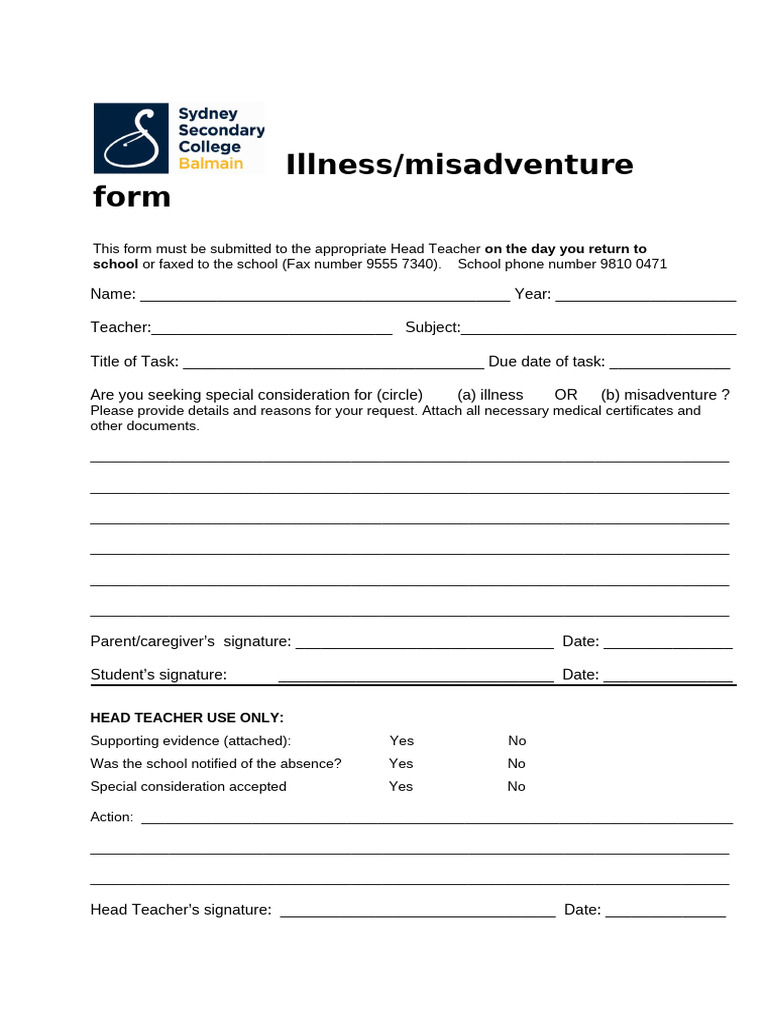 Illness/Misadventure Request Form | PDF