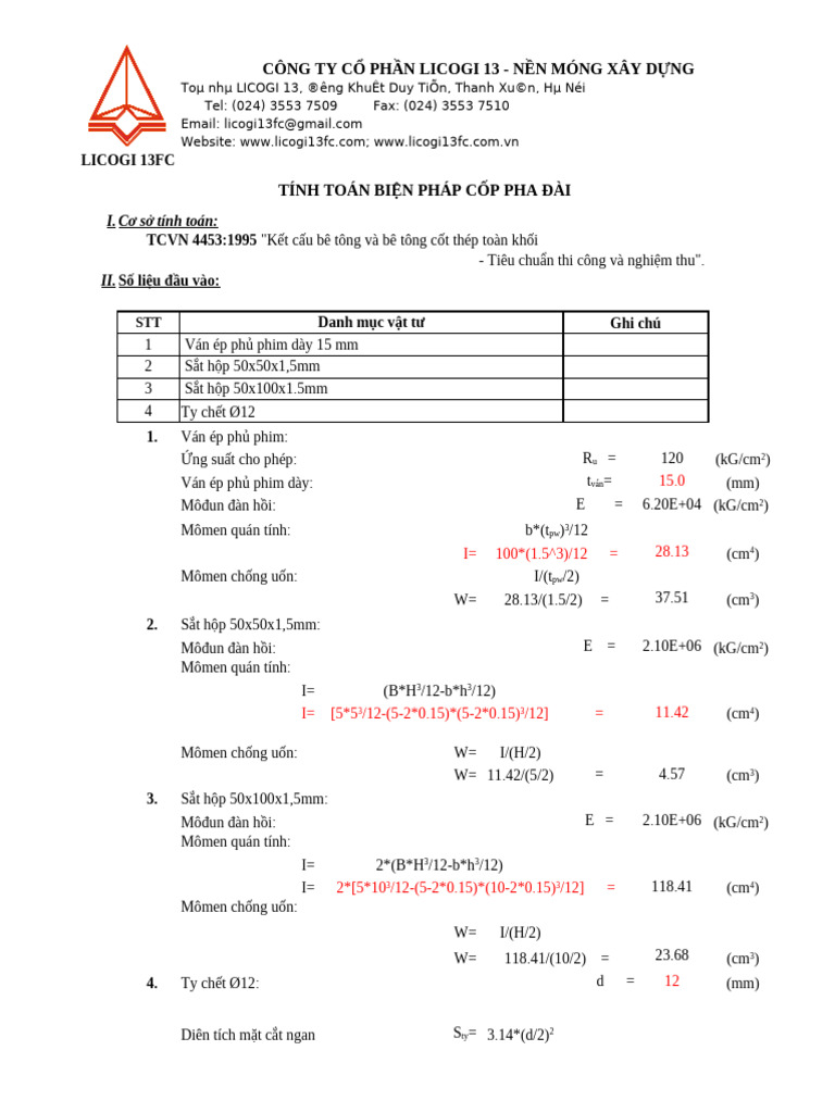 2. PLTT Cốp pha giáo chống - V2 (File excel tính toán biện pháp cốp pha đài, cột, vách, dầm, cốp ...