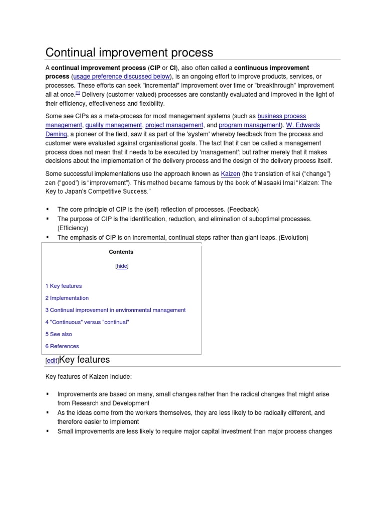 Continual Improvement Process Overview | PDF | Benchmarking | Industries