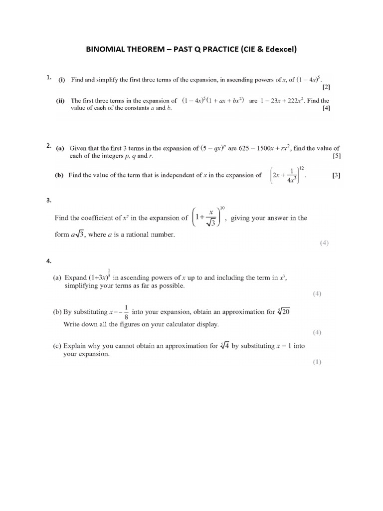 Binomial Theorem Past Q | PDF
