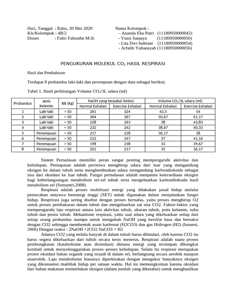 Prak Fiswan Respirasi - 2B2 | PDF