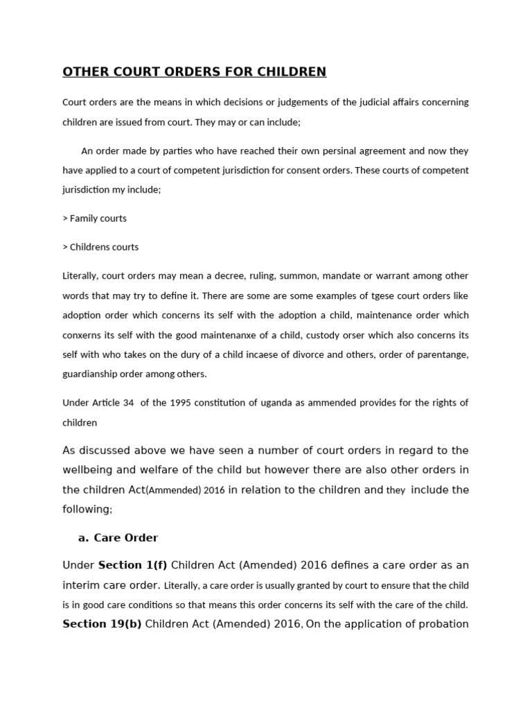 Understanding Court Orders for Children | PDF | Parent | Child Custody