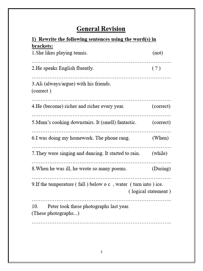 English Sentence Revision Exercises | PDF
