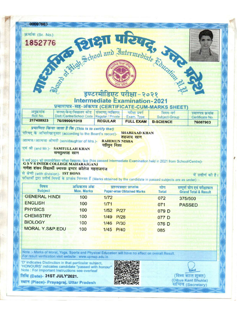 Inter Mark Sheet 2024404977 DT 20250718 | PDF