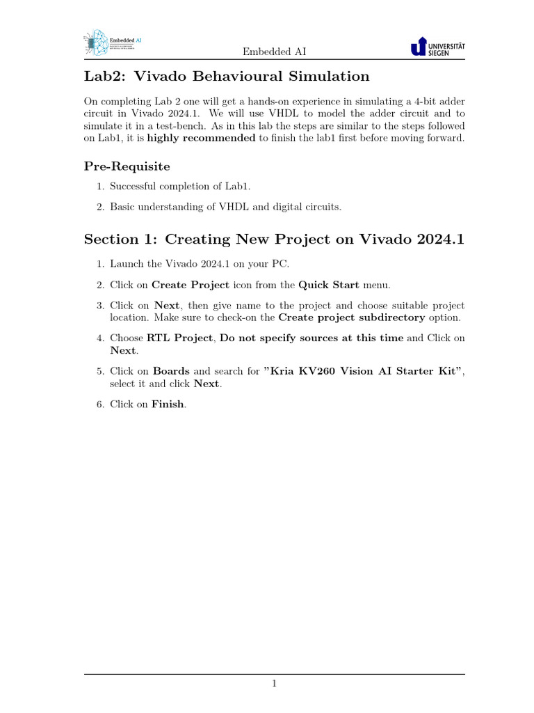 Lab 2 - Vivado Behavioural Simulation | PDF | Bit | Vhdl