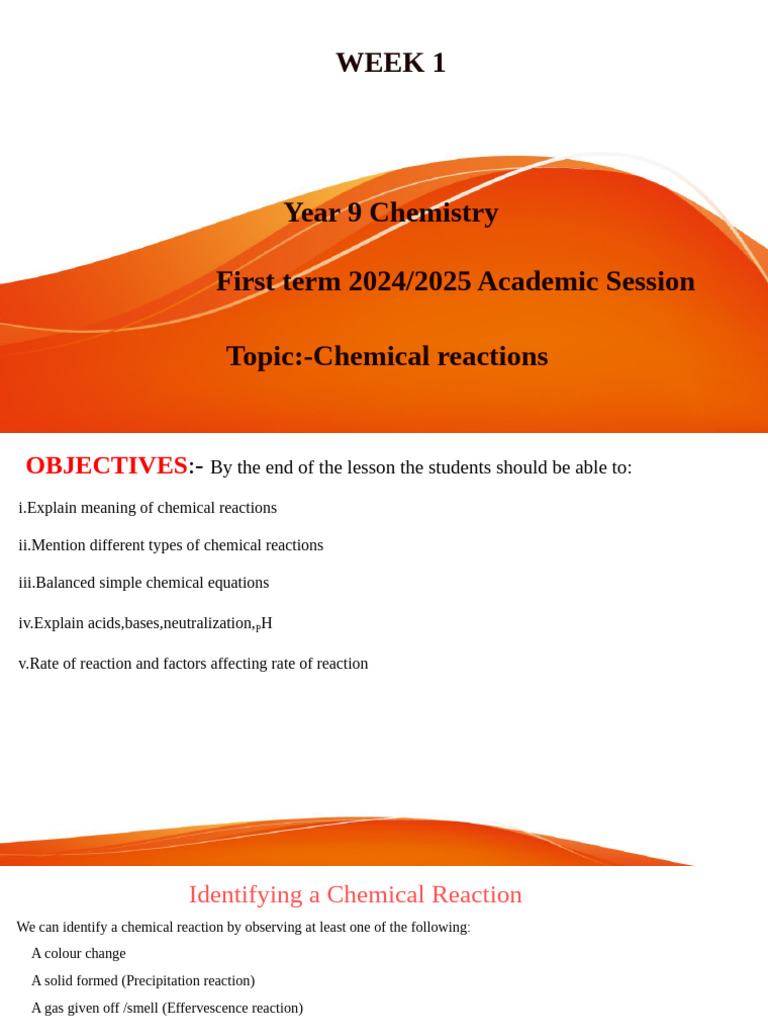 Chemistry Grade 9 1st Week | PDF | Chemical Reactions | Reaction Rate
