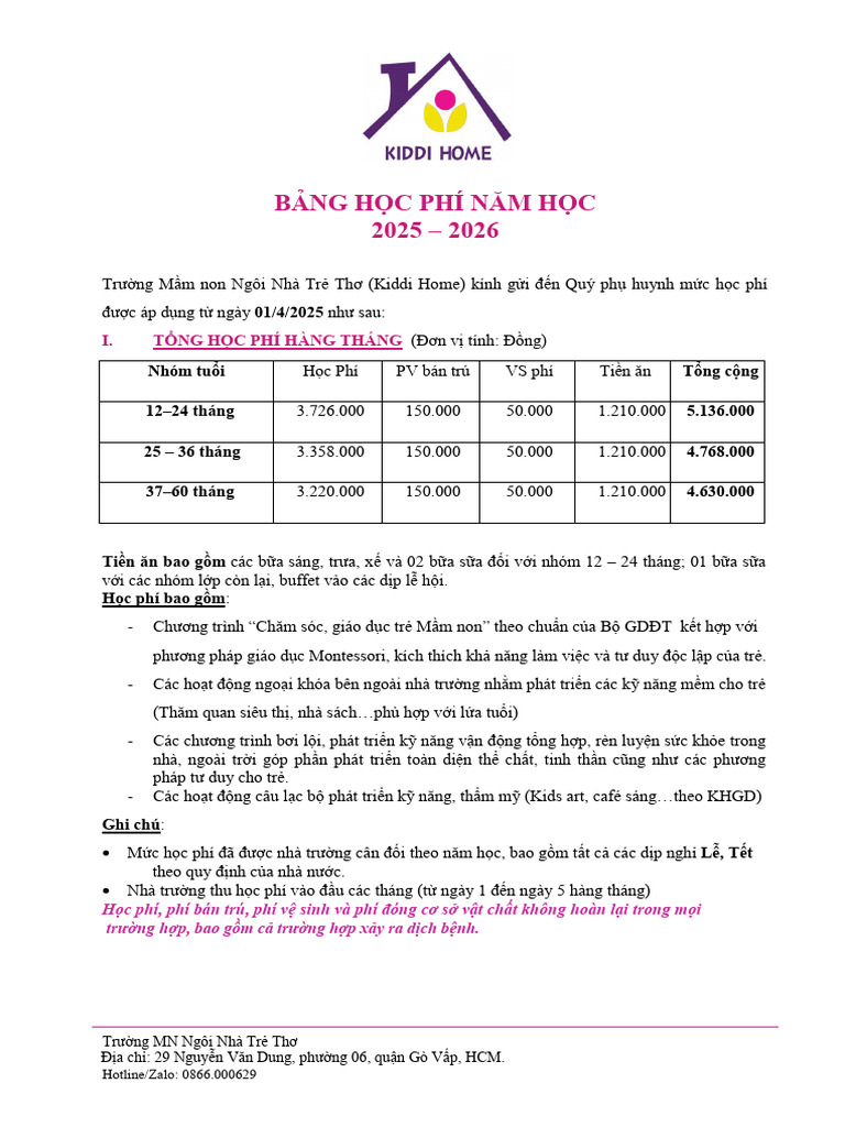 Bang Hoc Phi 2025 2026 | PDF