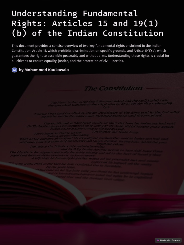 Overview of Articles 15 & 19(1)(b) Rights | PDF | Discrimination | Justice