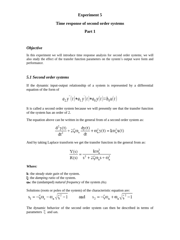 Exp.5 Part1 Seond Order System | PDF | Damping | Oscillation