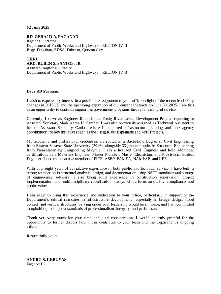 Letter of Intent Asr For DPWH - Ivb | PDF | Engineering