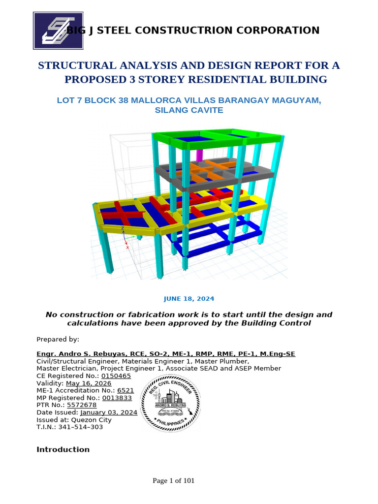 Structural Design Report for 3-Storey Home | PDF | Strength Of ...