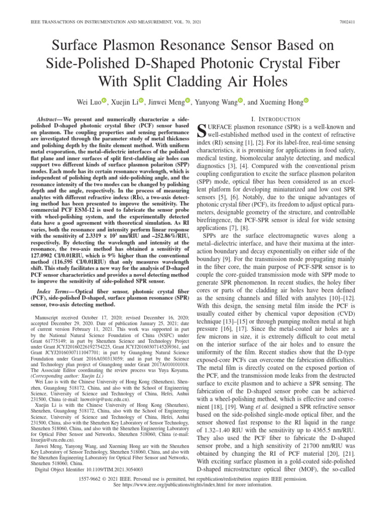 Side-Polished D-Shaped SPR Sensor | PDF | Surface Plasmon Resonance ...