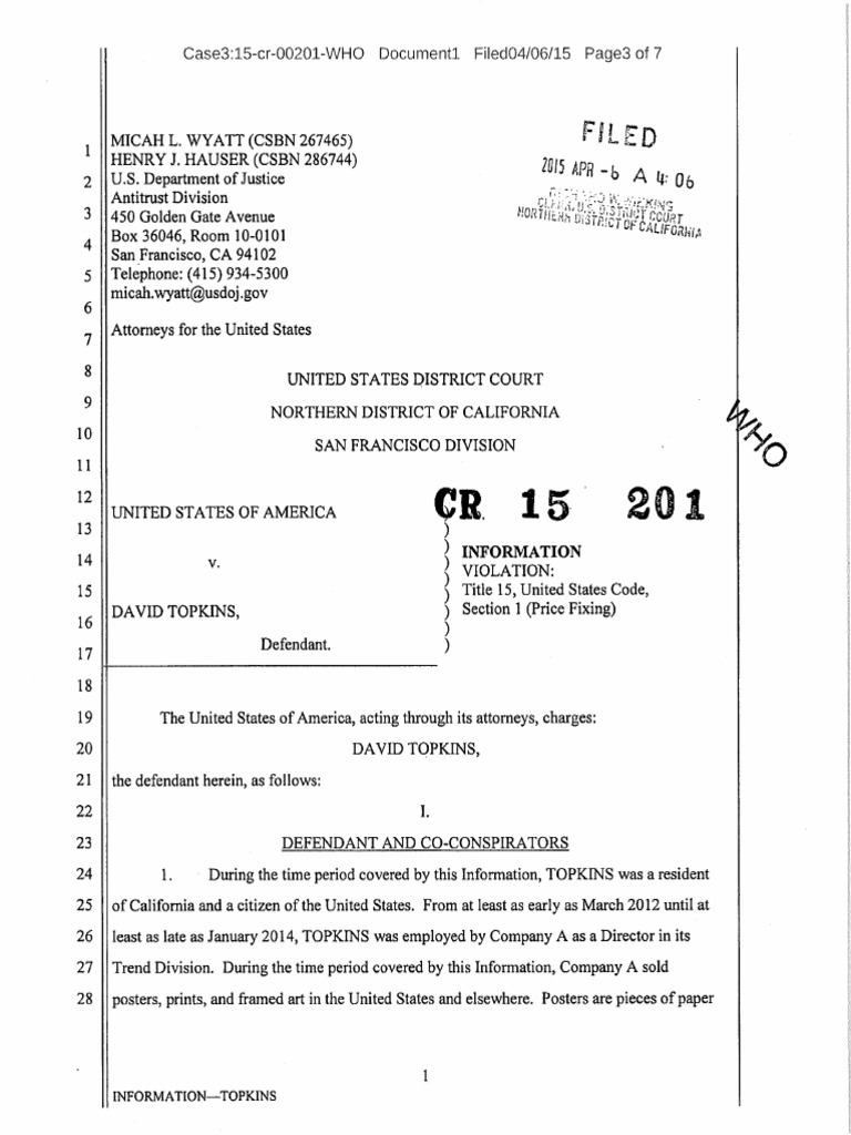 Case of David J Topkins | PDF | Sherman Antitrust Act | Justice