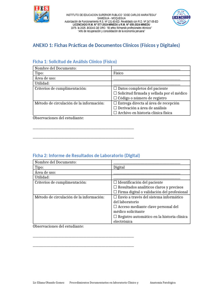 Anexo 1 Fichas Practicas Documentos Clinicos | PDF | Historial médico ...