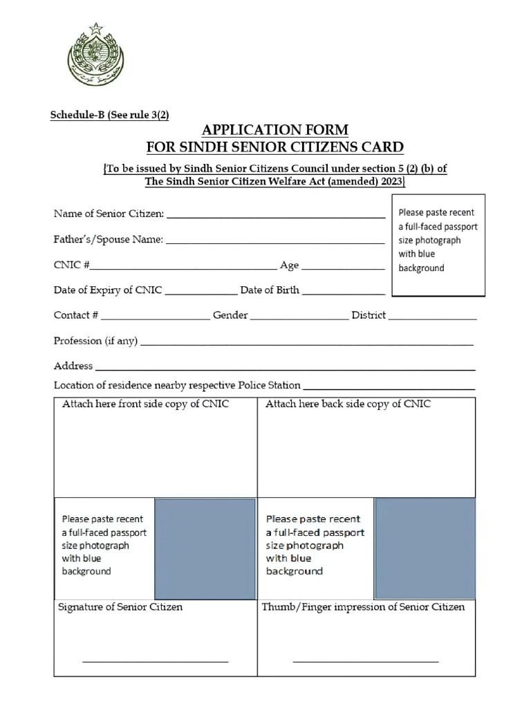 Sindh Senior Citizen Application Form PDF Download | PDF