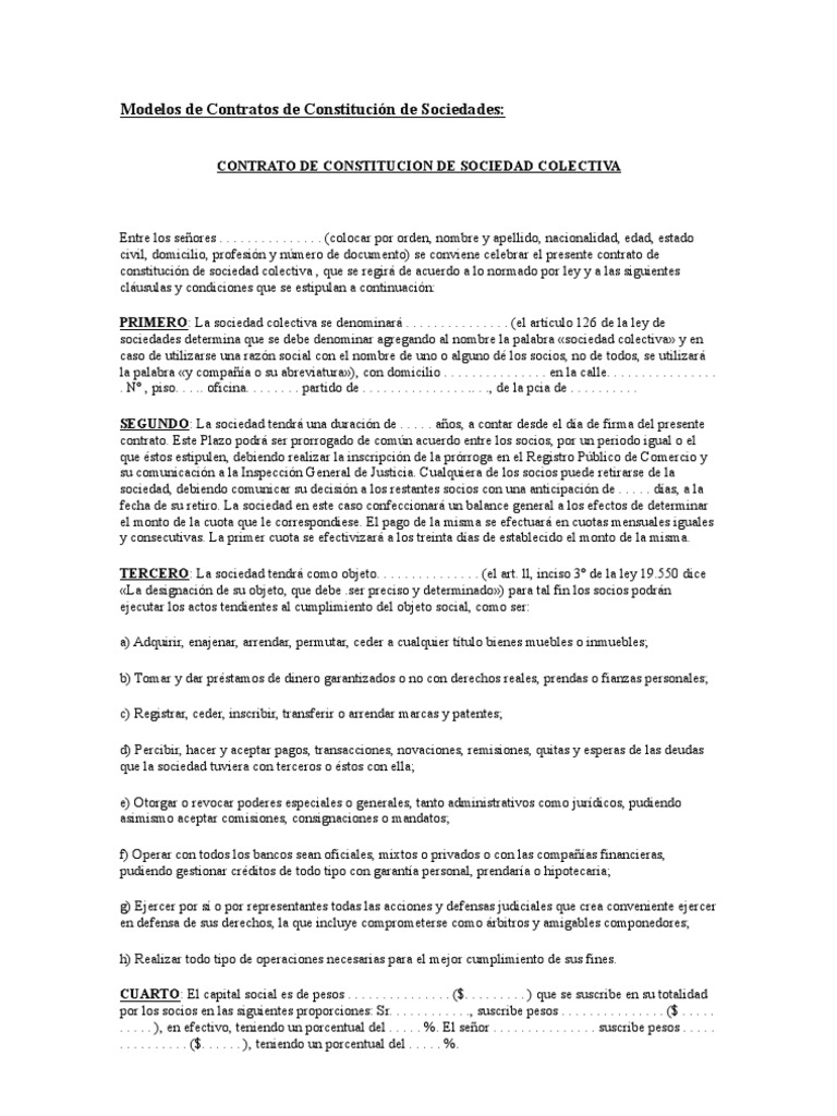 Modelos de Contratos de Constitución de Sociedades | PDF | Sociedad de responsabilidad limitada ...