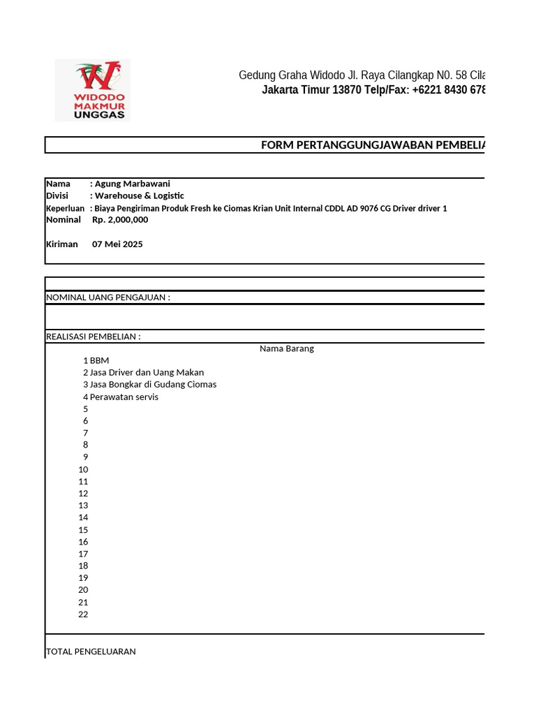 Formulir Pertanggungjawaban Pembelian | PDF