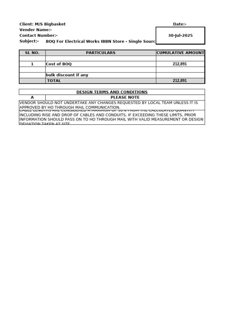 R0 - BOQ For Electrical Works at IBBN Stores - Single Source | PDF ...