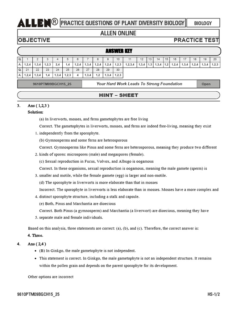 Plant Diversity Biology Practice Test | PDF | Reproduction | Plants