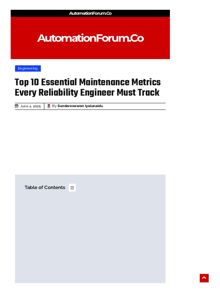 Top 10 Maintenance Metrics for Engineers | PDF | Reliability ...