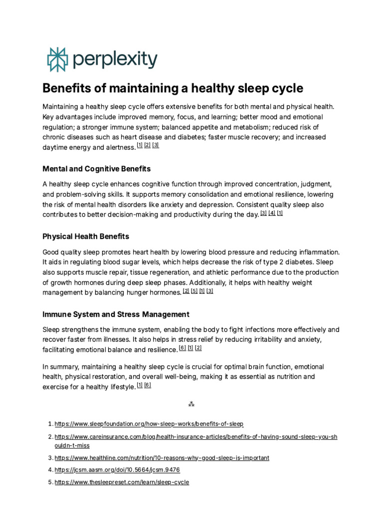 Benefits of Maintaining A Healthy Sleep Cycle | PDF | Sleep ...