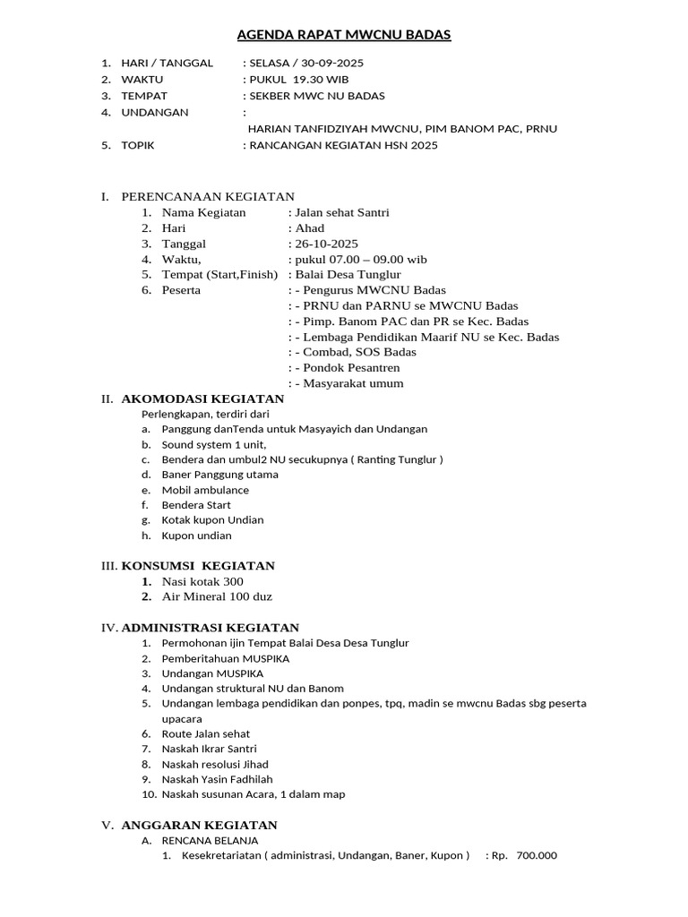 Agenda Rapat - 30-09-2025. HSN 2025 | PDF