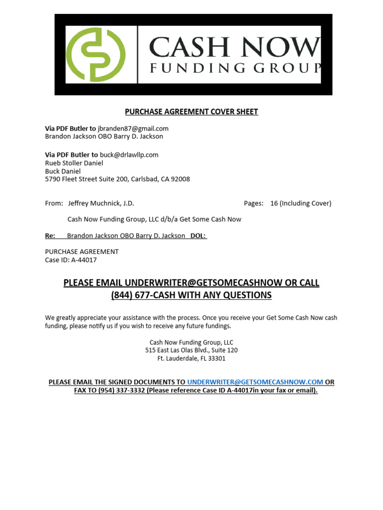 Brandon Jackson OBO Barry D. Jackson $1500 (Flat Rate) - Signed | PDF ...