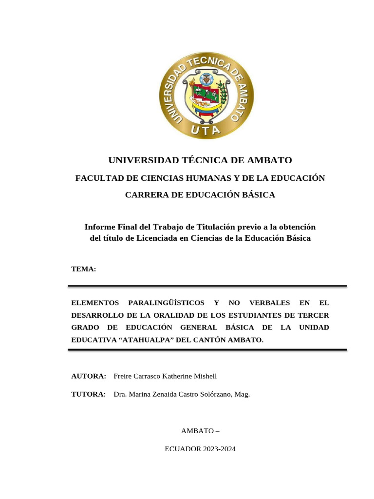 Freire Carrasco Katherine Mishell Trabajo de Titulación | PDF | Comunicación | Comunicación no ...