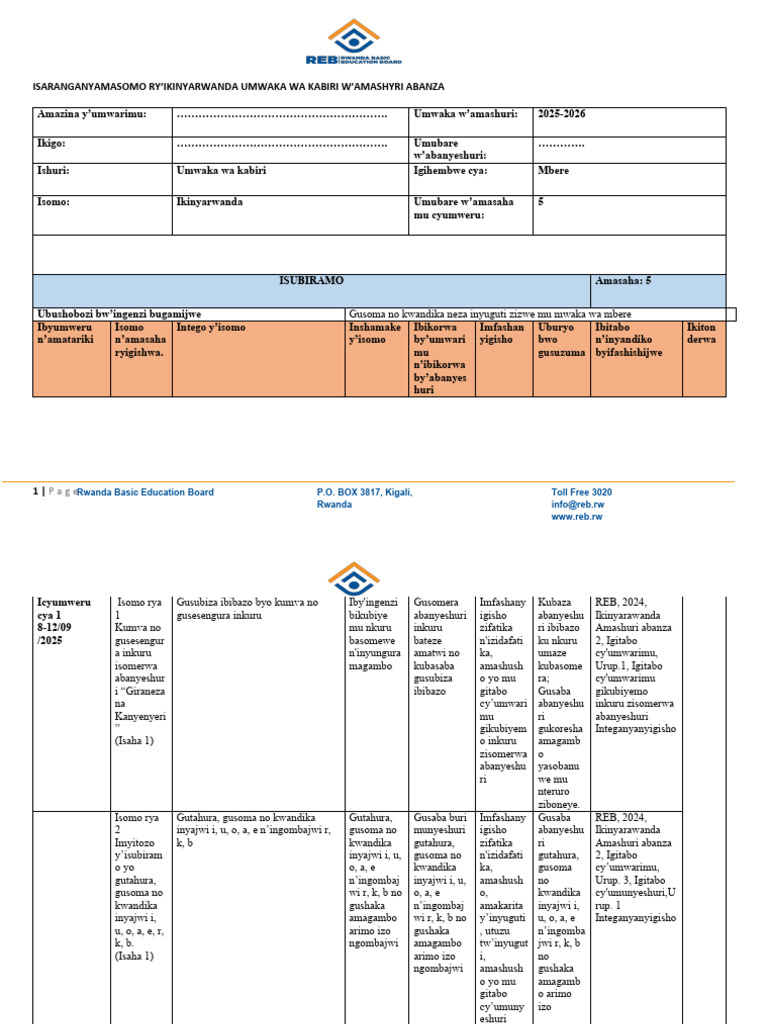 Ikinyarwanda Curriculum for Grade 2 | PDF | Rwanda | Linguistics