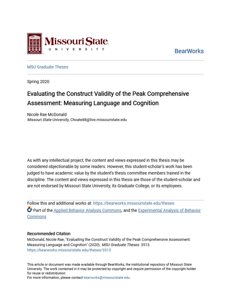 Evaluating The Construct Validity of The Peak Comprehensive Asses | PDF ...