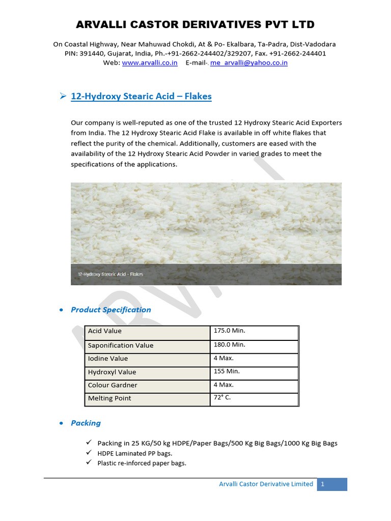 12 Hydroxy Steric Acid Flakes | PDF | Chemical Substances | Materials