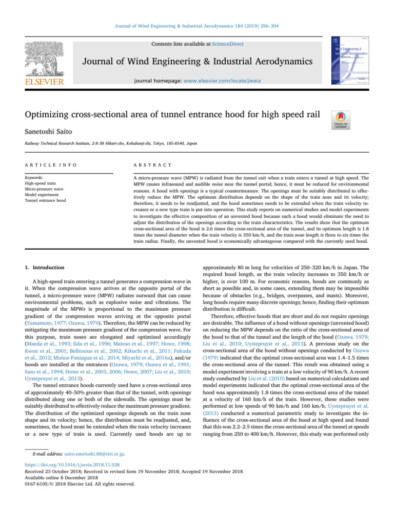 Optimizing Cross-Sectional Area of Tunnel Entrance Hood For High Speed ...