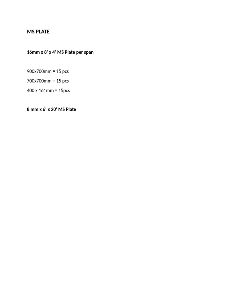 MS Plate and Bolt Specifications | PDF