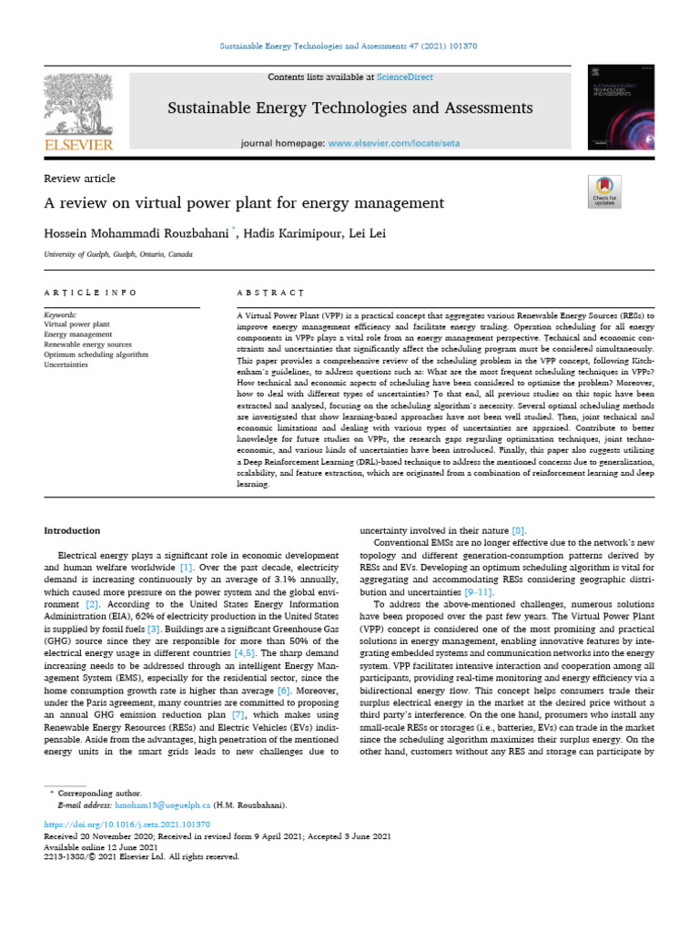 Review of Virtual Power Plant Scheduling | PDF | Mathematical ...