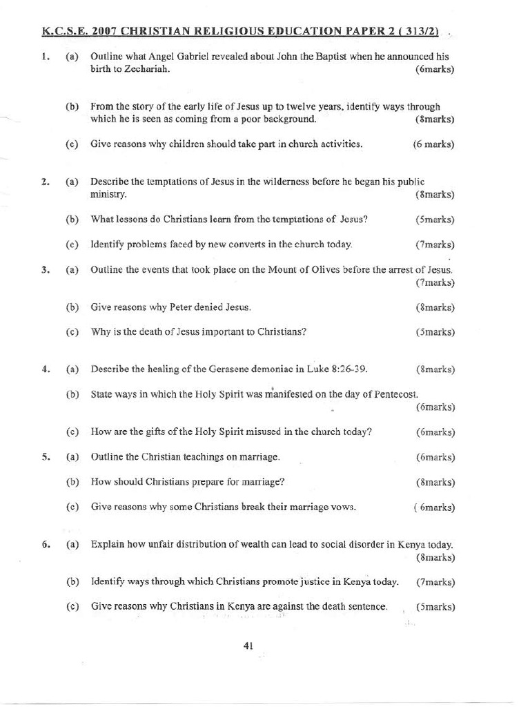 Kcse C.R.E 2007 p2 Q & Ms | PDF