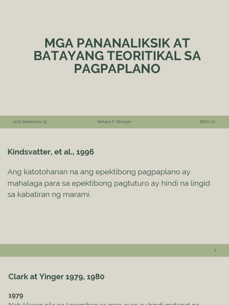 Mga Pananaliksik at Batayang Teoritikal Sa Pagpaplano - Rehana P ...