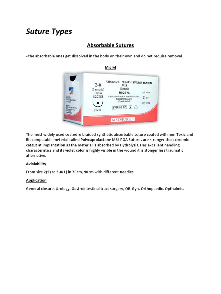 Suture Types | PDF | Surgical Suture | Nylon