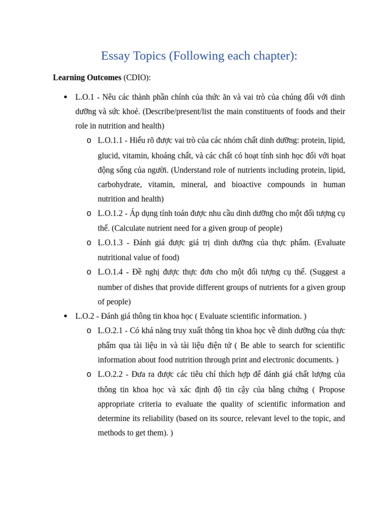 Essay Topics (For Human Nutrition) | PDF | Fat | Gelatin