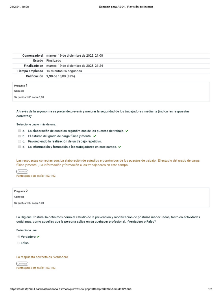 Examen AS04: Ergonomía y Movilización | PDF