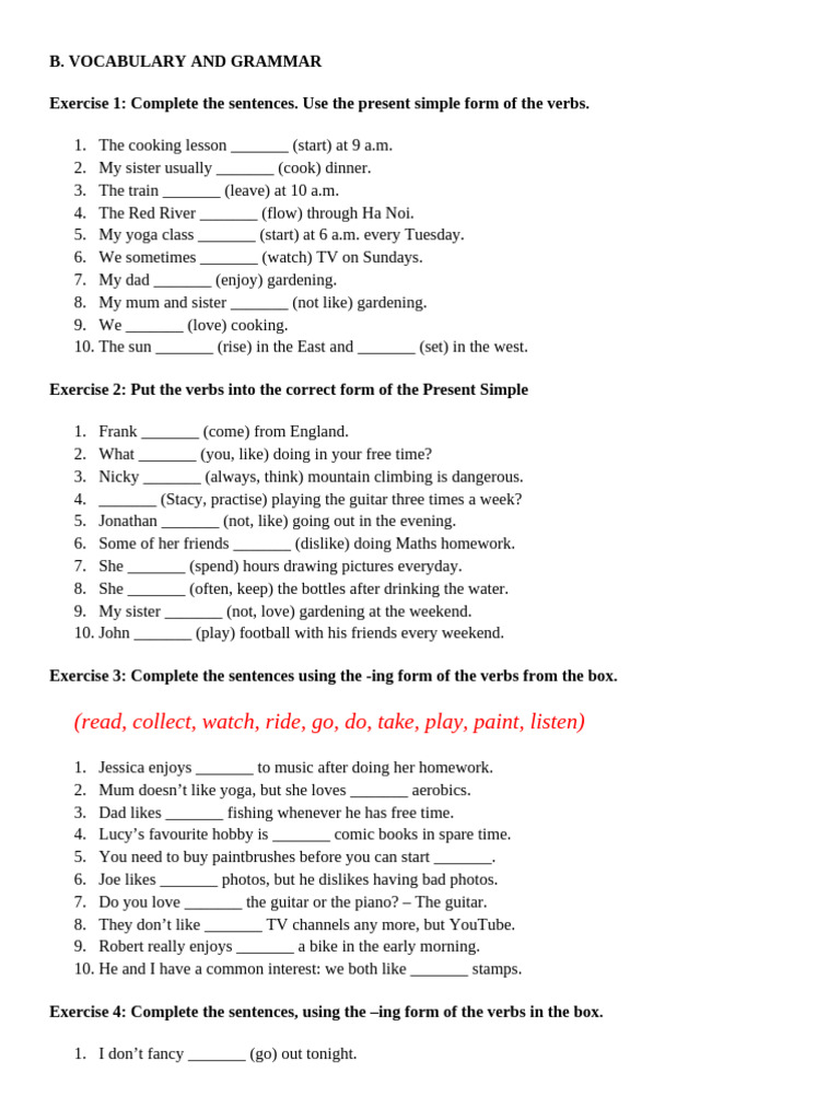 Present Simple Verb Exercises | PDF