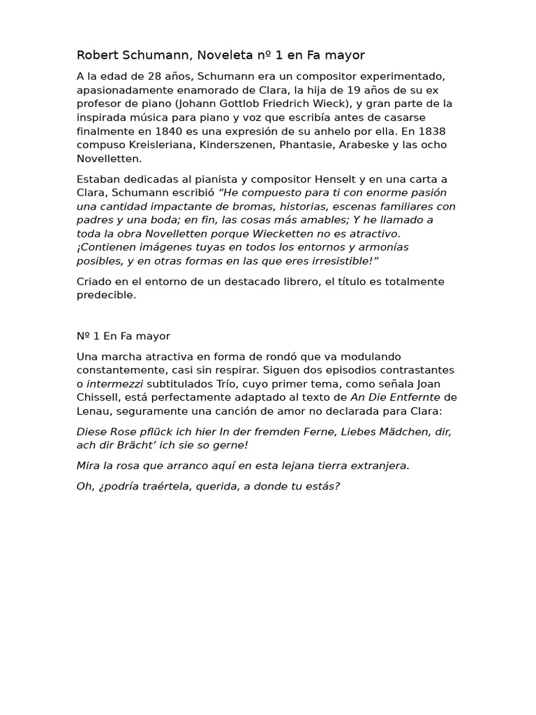 Robert Schumann - Noveleta en Fa Mayor #1 | PDF