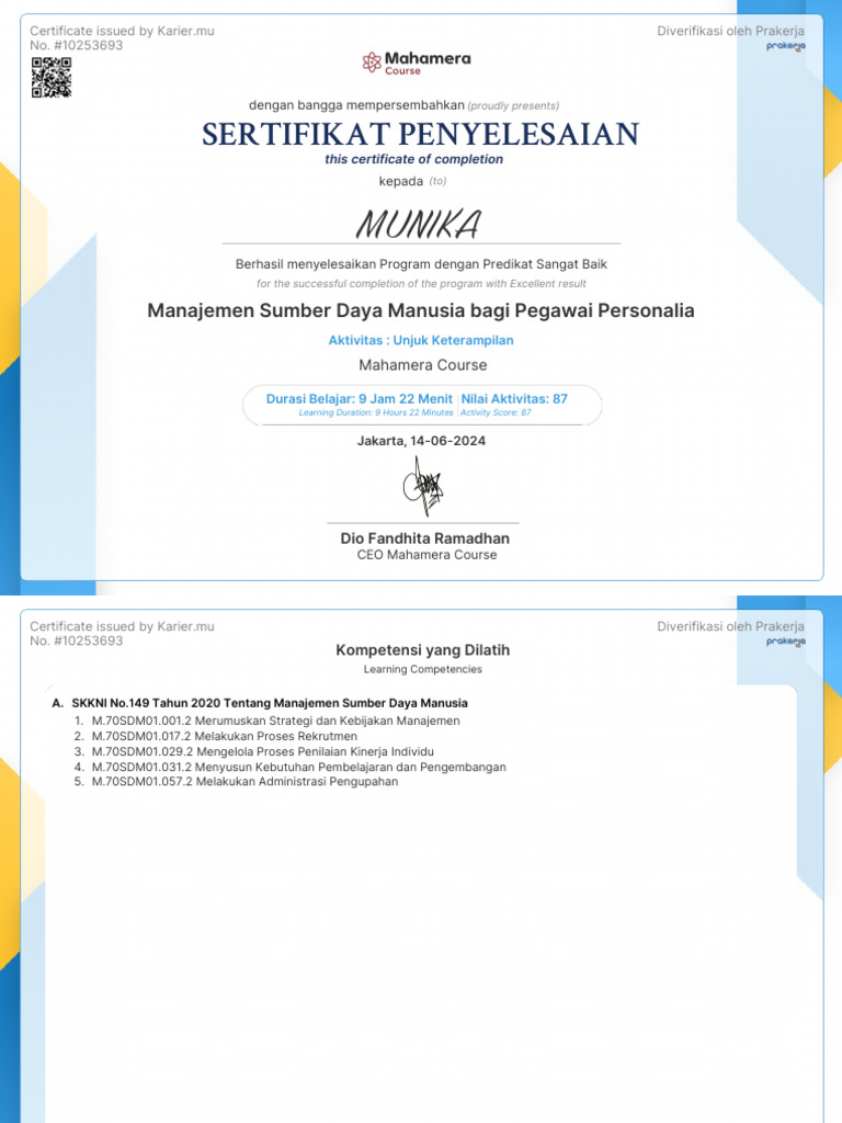 Sertifikat HRD | PDF