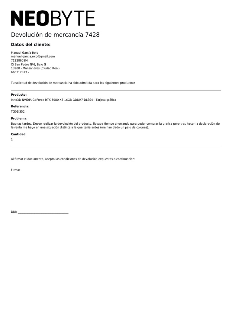 Devolución RMA 7428 | PDF | Los consumidores | Informática