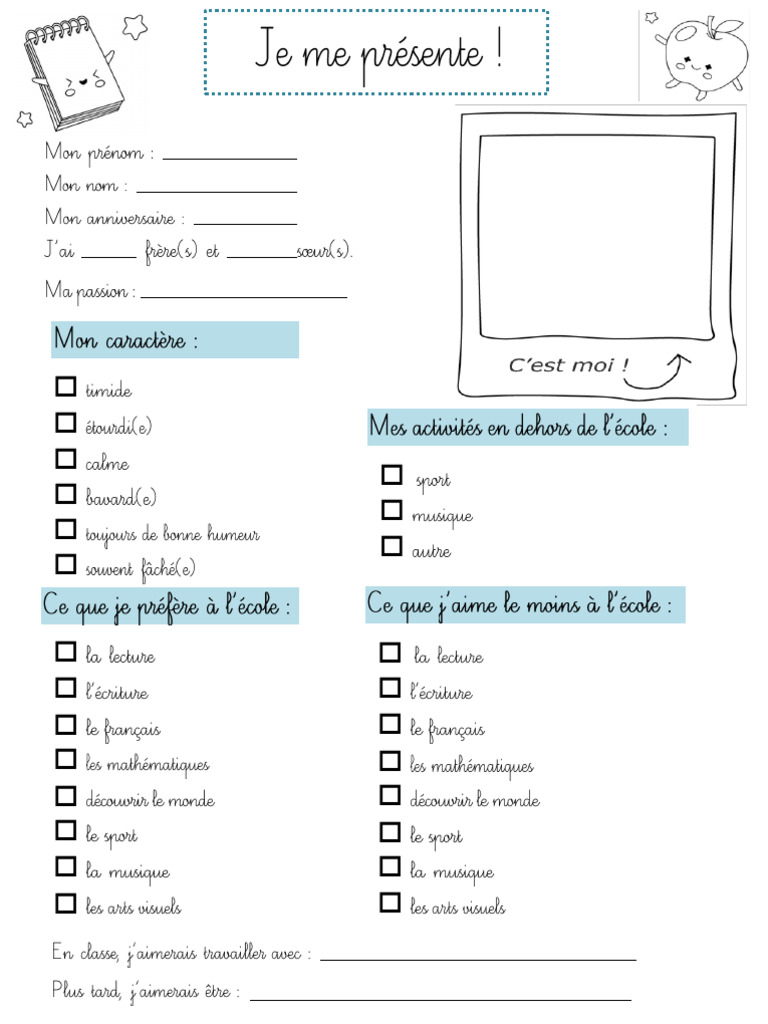 Fiche de Presentation Rentree Ce1 Ce2 | PDF