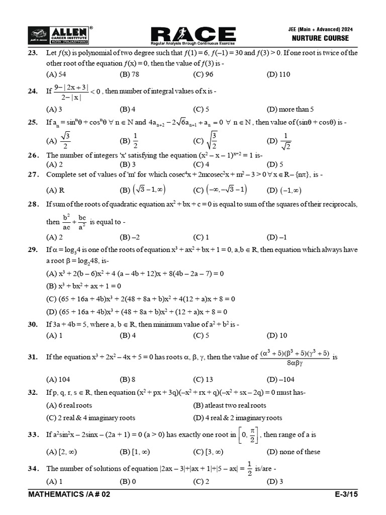02 # Assignment - Quadratic Equa-3-4 | PDF | Mathematical Analysis ...