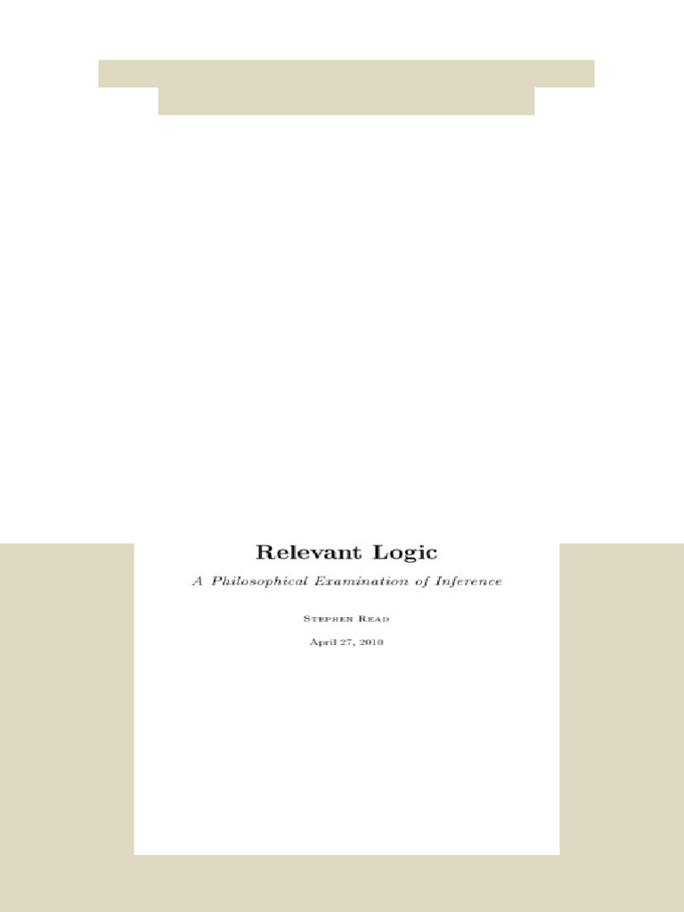 Relevant Logic A Philosophical Examination of Inference Read Updated 2025 | PDF | Logical ...