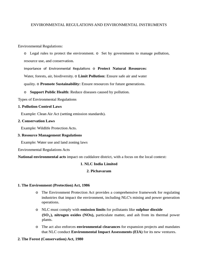 Environmental Regulations Overview | PDF | Environmental Law | Pollution