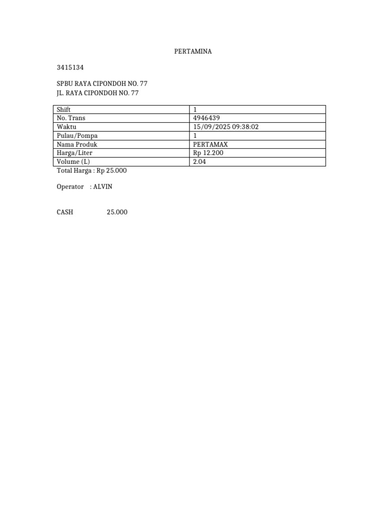 Struk Pertamina | PDF